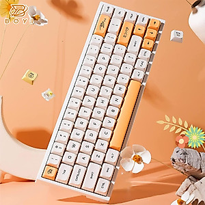 BOYI WK68 Wireless Mechanical Keyboard,65% Hot Swap BT5.0/2.4G/Wired Type-C Tri-Mode RGB Gaming Keyboard,PBT Sublimation XDA Keycaps Keyboard for Mac/Win(Honey Milk Color,Gateron Yellow Switch)