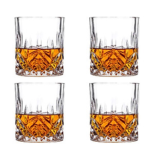 Amlong Crystal Lead-Free Double Old Fashioned Crystal Whiskey Glass - Classic Stylish Design – Perfect for Scotch, Bourbon, Cognac and Cocktail Glasses, 9 oz., Set of 4 With Gift Box