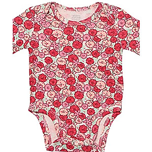 Amazon Essentials Unisex Babies' Long-Sleeve Bodysuits, Pack of 6, Ecru/Light Pink/Rose/Floral/Strawberry/Stripe, Newborn