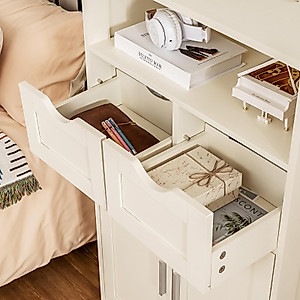 Iwell Tall Storage Cabinet, Bathroom Cabinet with 2 Drawers & 2 Adjustable Shelves, Bathroom Floor Cabinet for Living Room, Home Office, Soft White