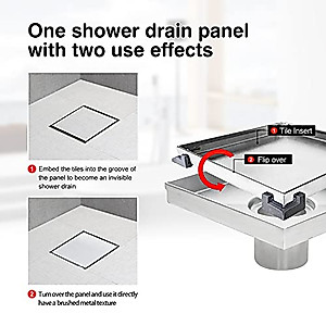 SaniteModar Shower Drain, 6 inch Shower Floor Drain with Shower Drain Base, Tiled Insert 2 in 1 Panel Shower Drain, 304 Stainless Steel Brushed Shower Drain with Hair Strainer and Threaded Adapter