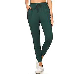 Leggings Depot Womens Relaxed fit Jogger Pants - Track Cuff Sweatpants with Pockets, Forest Green, Large