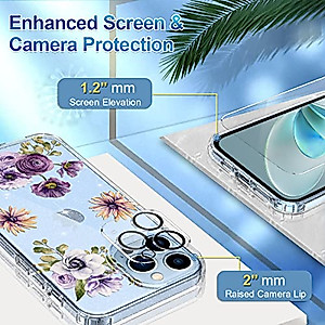 Lamcase iPhone 13 Pro Max Floral Case - 2 Screen + 2 Camera Protectors, Clear Bling Sparkly Hard PC, Slim, Drop & Shockproof