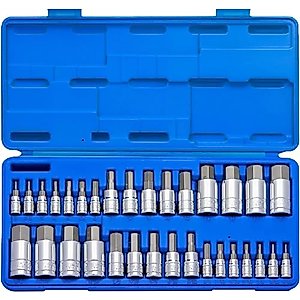 NEIKO 10288A Allen Hex Bit Socket Set, 32 Piece SAE and Metric Allen Socket Set, Allen Head Hex Key Socket Set Made with S2 Steel