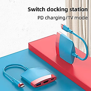 CUJUX Switch TV Dock for Portable Docking Station USB C to 4K HDMI-Compatible USB 3.0 PD (Color : Red and Blue)