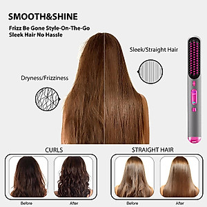 Meog Lileis Hair Straightening Brush, Cordless Hair Iron with 9000mAh Battery, Ionic Mini Hair Straightening Comb, 3 Temperature Adjustments, Ceramic Heater, USB-C, 10in, 590g