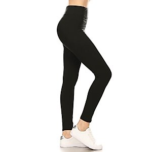 Leggings Depot Women's 3" Waistband Yoga High Waisted Solid Leggings Pants (Full Length, Black, Medium)