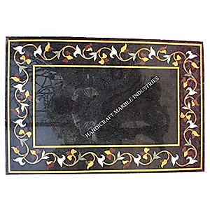 36" x 24" Marble Pietra Dura Table Top - Patio Table Black Marble Table, Kitchen Table, Living Room Table, Coffee Table