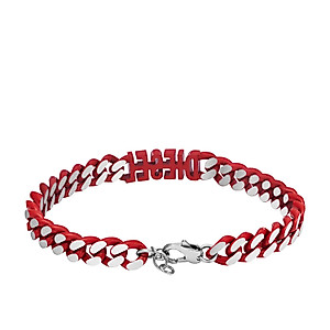 Diesel All-Gender Stainless Steel Chain Bracelet, Color: Silver/Red (Model: DX1415040)