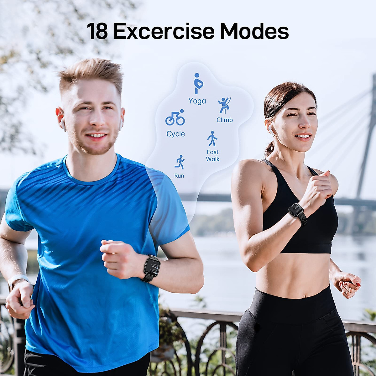 Smart Watch, 1.5 Inch HD Touch Screen Fitness Watch，18 Sport Modes IP68 Waterproof Fitness Tracker with Heart Rate Tracker Blood Oxygen Sleep Monitor, for iPhone Android Men Women