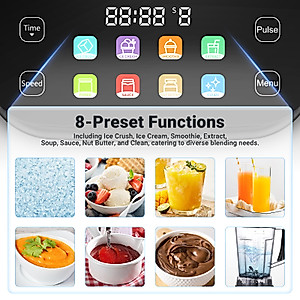 AMZCHEF 8-IN-1 Professional Blenders, 2000 Watts Commercial Blender for Kitchen with Timer, Innovative LED Panel, 8 Functions for Smoothies, Shakes & More, 8 Speeds & Pulse, 68 oz. Pitcher, Black