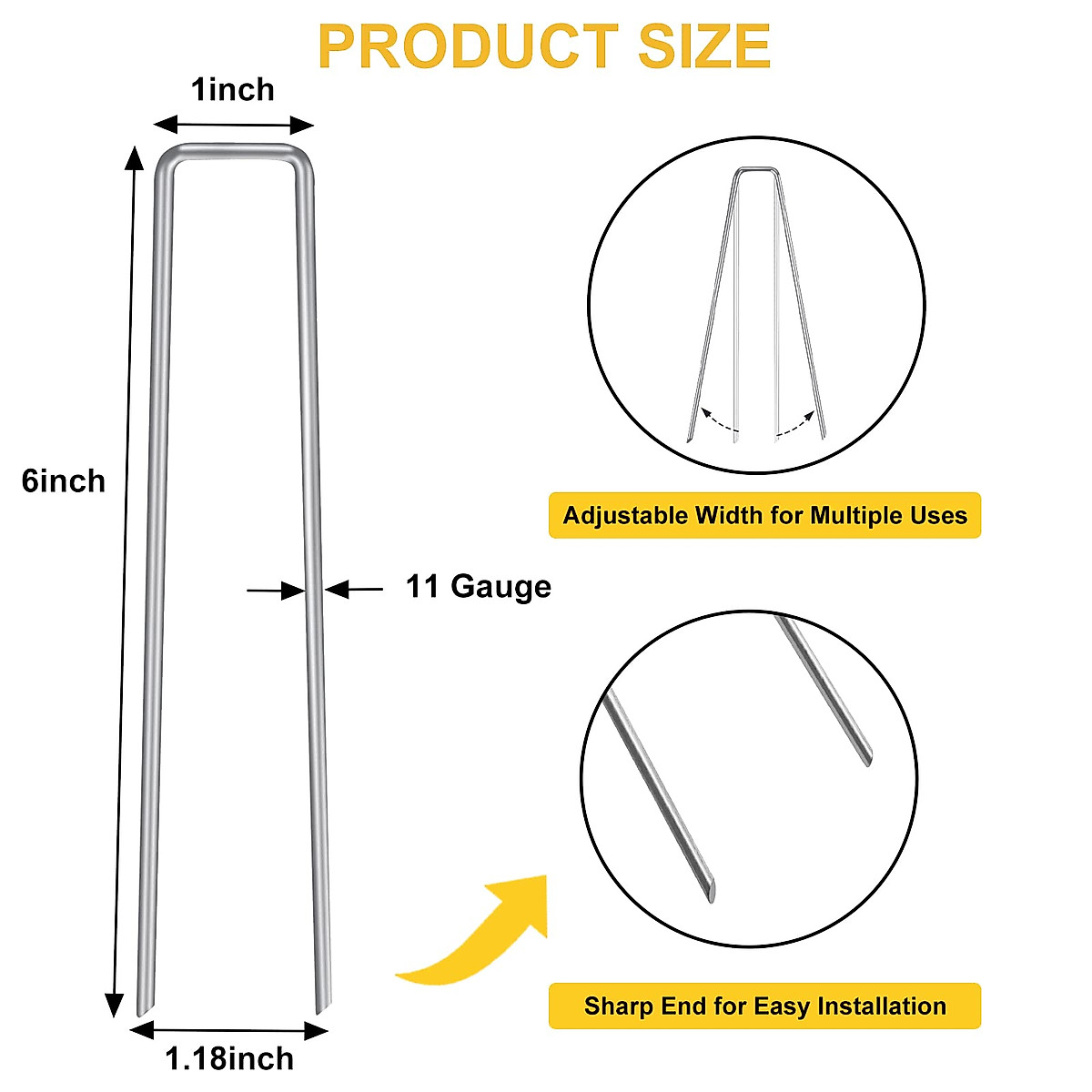 HongWay 180 Pack Landscape Staples Garden Staples 6 Inch 11 Gauge Galvanized Ground Stakes Heavy Duty Yard Stakes Pins for Weed Barrier Hose Tent