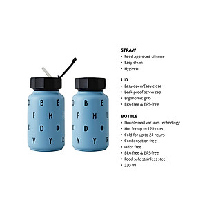 Design Letters Kids Water Bottle for School 11 Oz | Double Wall Insulated Water Bottle with Straw | Stainless Steel Vacuum Insulated Kids Straw Bottle | Leak Proof BPA-Free Flask | Reusable Tumbler