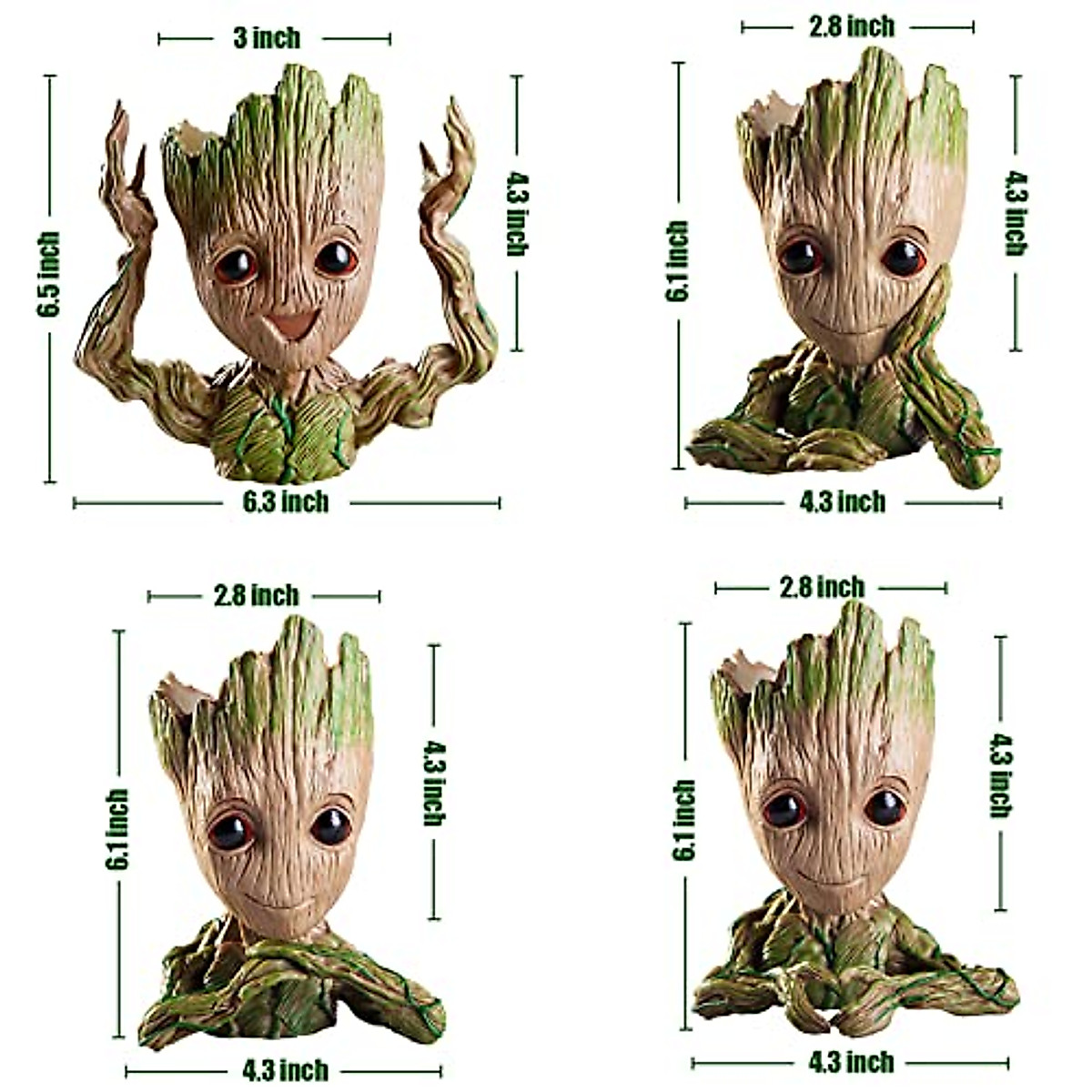 4 Styles Flowerpot Baby Groot Flower Pot Succulent Planter Pot Pencil Holder Office Party Ornament Christmas Birthday Gift (4 Styles)