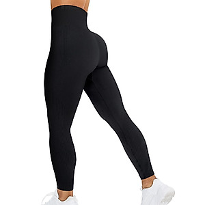 HIGORUN Women Seamless Leggings Smile Contour High Waist Workout Gym Yoga Pants Carbon Black M