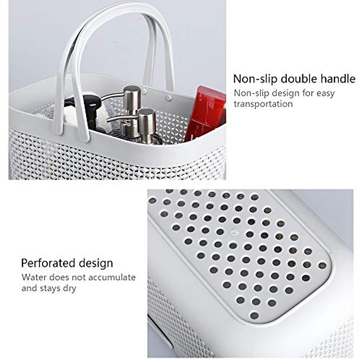 UUJOLY Plastic Organizer Storage Baskets with Handles, Shower Caddy Bins Organizer for Bathroom and kitchen（Grey