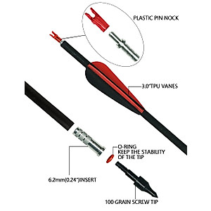 longbowmaker 12pcs Archery Carbon Arrows 31In Target Practice Hunting Arrows with Removable Nock & Tips Points for Recurve Bow (Black&red-12pcs)