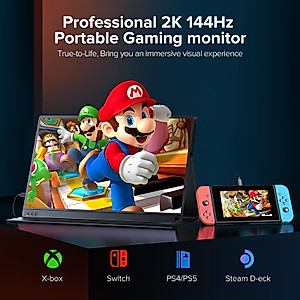 UPERFECT Portable Monitor 2K 144Hz 16.1", Portable Gaming Monitor for Laptop 2560x1440P QHD FreeSync HDR Ultra Slim, External Second Screen for PC Phone Game Console with Cover Stand