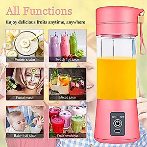 Portable Blender with 380ml and 6 Blades, Pink
