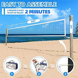 Professional Volleyball Net,Pool Volleyball Net with Aircraft Wire Rope, 32 FT x 3 FT, for Indoor and Outdoor (No Poles)