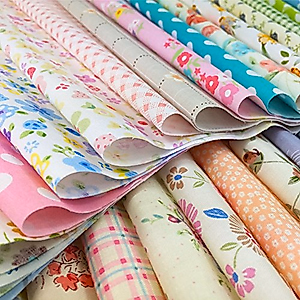 flic-flac Quilting Fabric Squares 100% Cotton Precut Quilt Sewing Floral Fabrics for Craft DIY (12 x 12 inches, 60pcs)