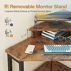 ODK Corner Desk Space Saving Small Desk with Sturdy Steel Frame, Computer Desk with Monitor Stand for Small Space, Easy Assembly Triangle Vanity Desk with Durable Wooden Desktop