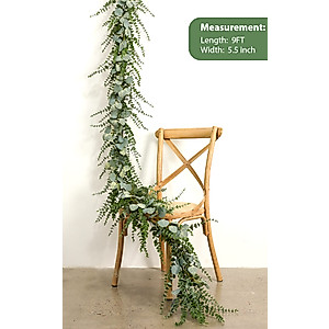 Clycaloor 9 FT Eucalyptus Greenery Garlands for Table, Artificial Long Greenery Garlands, Spring Green Eucalyptus Garland for Wedding, Mantle, Party, Home Decor