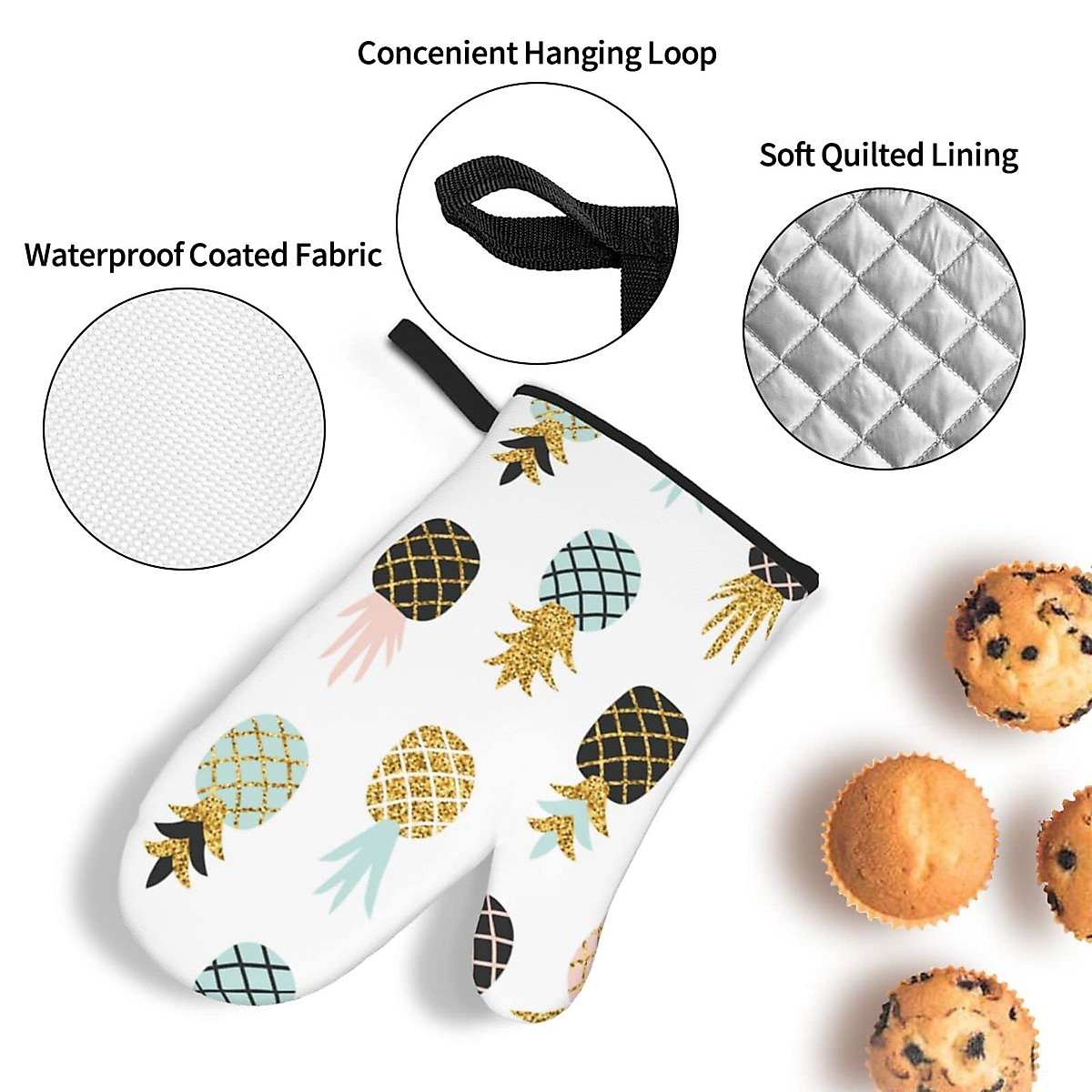 Abstract Tropical Fruit Pineapple Oven Mitts and Pot Holders Sets of 4,Non-Slip Heat Resistant Oven Gloves for Baking Cooking Grilling BBQ