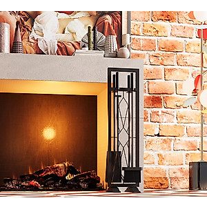 Fire Beauty Fireplace Tools Set 5 Pieces Fireside Accessories Fire Kit Stand Woodstove Tools Holder Wrought Iron Handle Indoor Fireset Stand