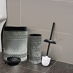 nu steel Laser Cut Galvanised Steel Step Garbage Trash Can & Toilet Brush Holder with Lid: 5 Liter/1.32 gal for The Kitchen, Bathroom, Bedroom, Patio, RV