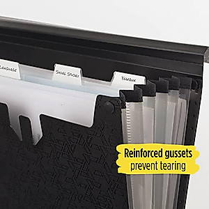 Five Star 6 Pocket Expanding File Organizer, Plastic Expandable File Folders with Pockets and Tab Inserts, Holds 11" x 8-1/2", Bungee Closure, Black (72391)
