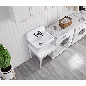 ELLAI 24 Inch White Ceramic Farm Style Wall Mount Utility Sink High Back Wall Mounted Laundry Tub 10 Gallon Farmhouse Sink Slop Sink for Laundry Room, Garage, Kitchen, Bathroom 24" x 19" x 16.5"