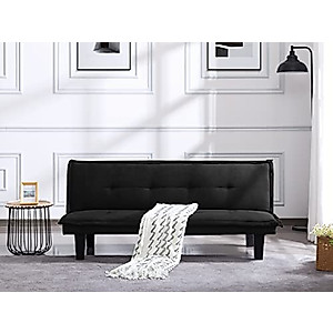 FANYE Modern Futon Sofa Convertible Sleeper Couch Bed, Soft Loveseat & Sofabed for Home Office Apartment Small Space Living Room Napping,Armless Love Seats W/Recliner Backrest,No Pillow, Black