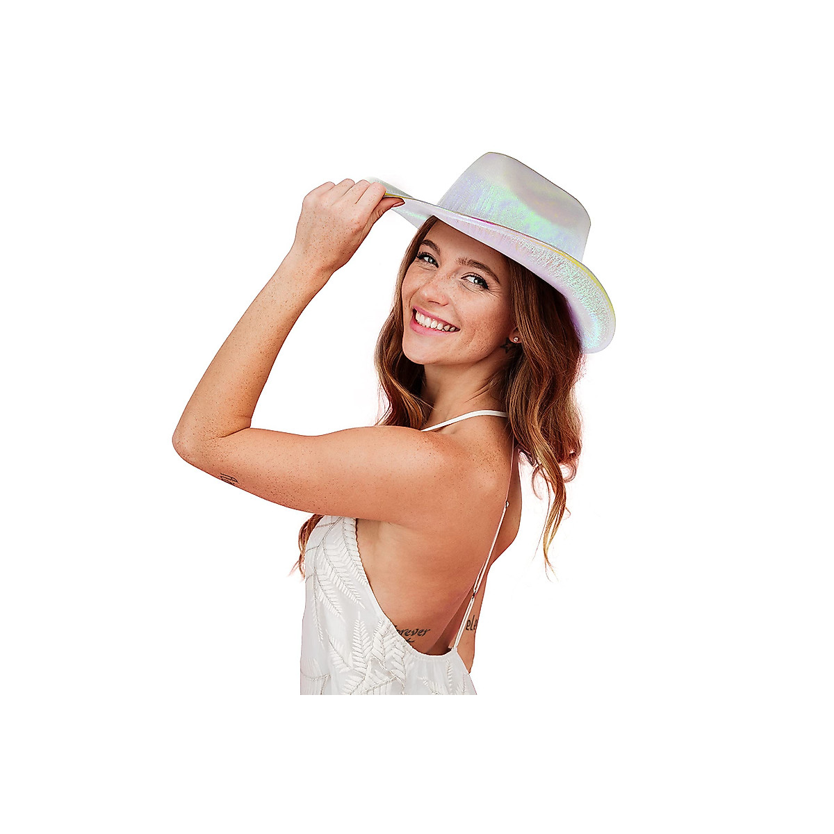 SoJourner Bags Neon Sparkly Glitter Space Cowboy Hat - Fun Metallic Silver Holographic Halloween Party Disco Cowgirl Hat for Birthday & Bachelorette