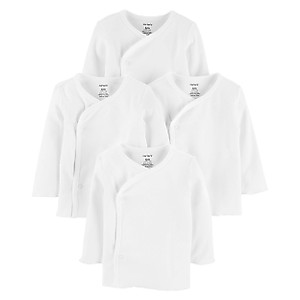 Carter's Unisex Baby 4 Pack Long Sleeve Side Snap Mitten Cuff Shirt, White, NB