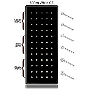 REVOLIA 60-120Pcs 22G 316L Stainless Steel Nose Studs Rings Piercing Body Jewelry 1.5-2.5mm S