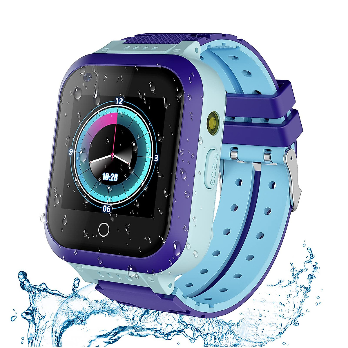 Upgraded 4G GPS Smartwatch for Girls Boys, IP67 Waterproof Sport Smart Watch Phone for Kids, with Camera WiFi Video Call Phone Call SOS Pedometer, 2-Style Watch Straps for Children 3-14 Years-Blue