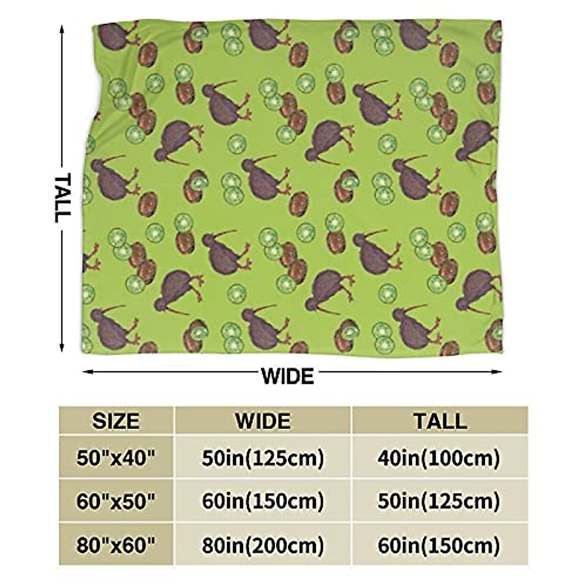 Kiwi Birds and Kiwi Fruits Couch Blanket, Lightweight Throw Blanket, Travel Blanket, Cozy Plush Keep Warm Blankets for Baby / Kids / Youth / Medium Adults 50"x40"Inch