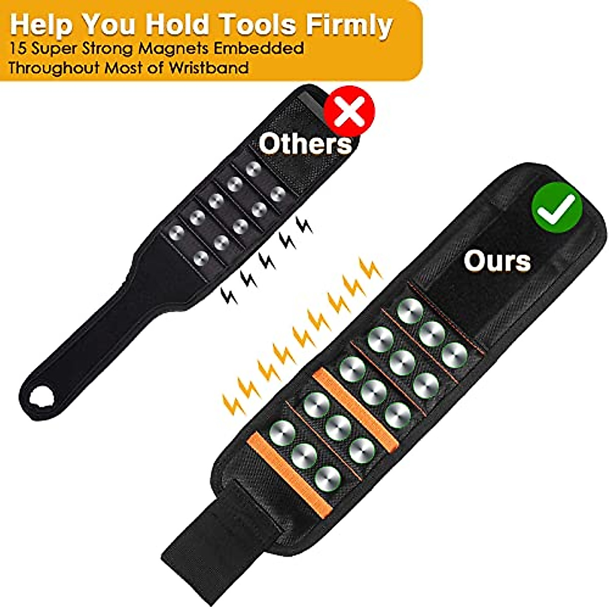 Magnetic Wristband - Cool Gadgets Gifts for Men Dad Him Boyfriend Husband - Tool Belts with 15 Strong Magnets for Holding Screws Nails Wrenches Drill Bits