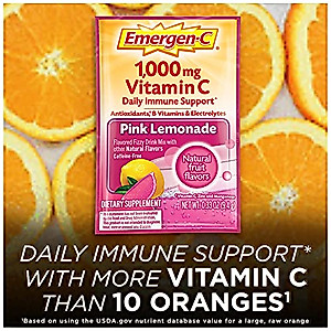 Emergen-C 1000mg Vitamin C Powder, with Antioxidants, B Vitamins and Electrolytes, Immunity Supplements for Immune Support, Caffeine Free Fizzy Drink Mix, Pink Lemonade Flavor - 30 Count