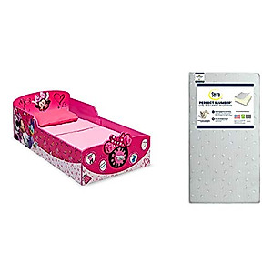 Delta Children Interactive Wood Toddler Bed, Disney Minnie Mouse + Serta Perfect Slumber Dual Sided Recycled Fiber Core Toddler Mattress (Bundle)