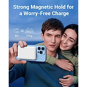 Yiisonger Wireless Power Bank, Slim 10000mAh Magnetic Portable Charger 22.5W PD Fast Charging, Mini Mag-Safe Battery Pack QC3.0 LED Display USB-C Compatible with iPhone 15&14&13&12 Series(White)