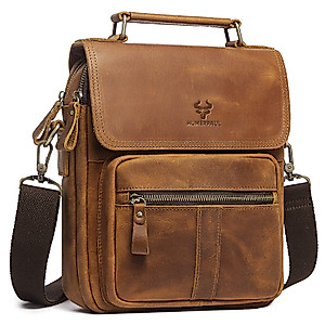 HUMERPAUL Genuine Leather Crossbody Sling Bag Messenger Man Purse Handbags for Mens Zipper Shoulder Bag for Work Business (Brown)