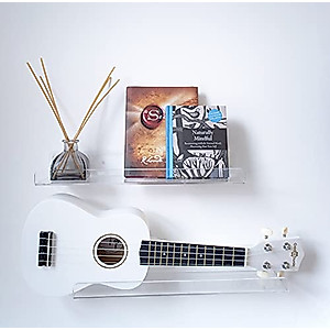 Blingsoul Set of 6 Clear Acrylic Floating Shelves - 5mm Invisible Wall Mounted Shelf, Makeup Display Organizer Nursery Bookshelf Spice Lip Shelf, Bathroom Storage or Room Décor Shelf