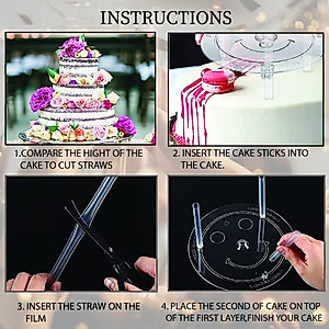 PJ Vital, Cake Dowels Stand, Plastic Cake Plates Set, 4 Cake Separator Plates With 20 Transparent Sticks Rods, 12 Stacking Pins, 3 Scrappers, Tiered Cake Party Supplies Kit. (Without Nozzles)