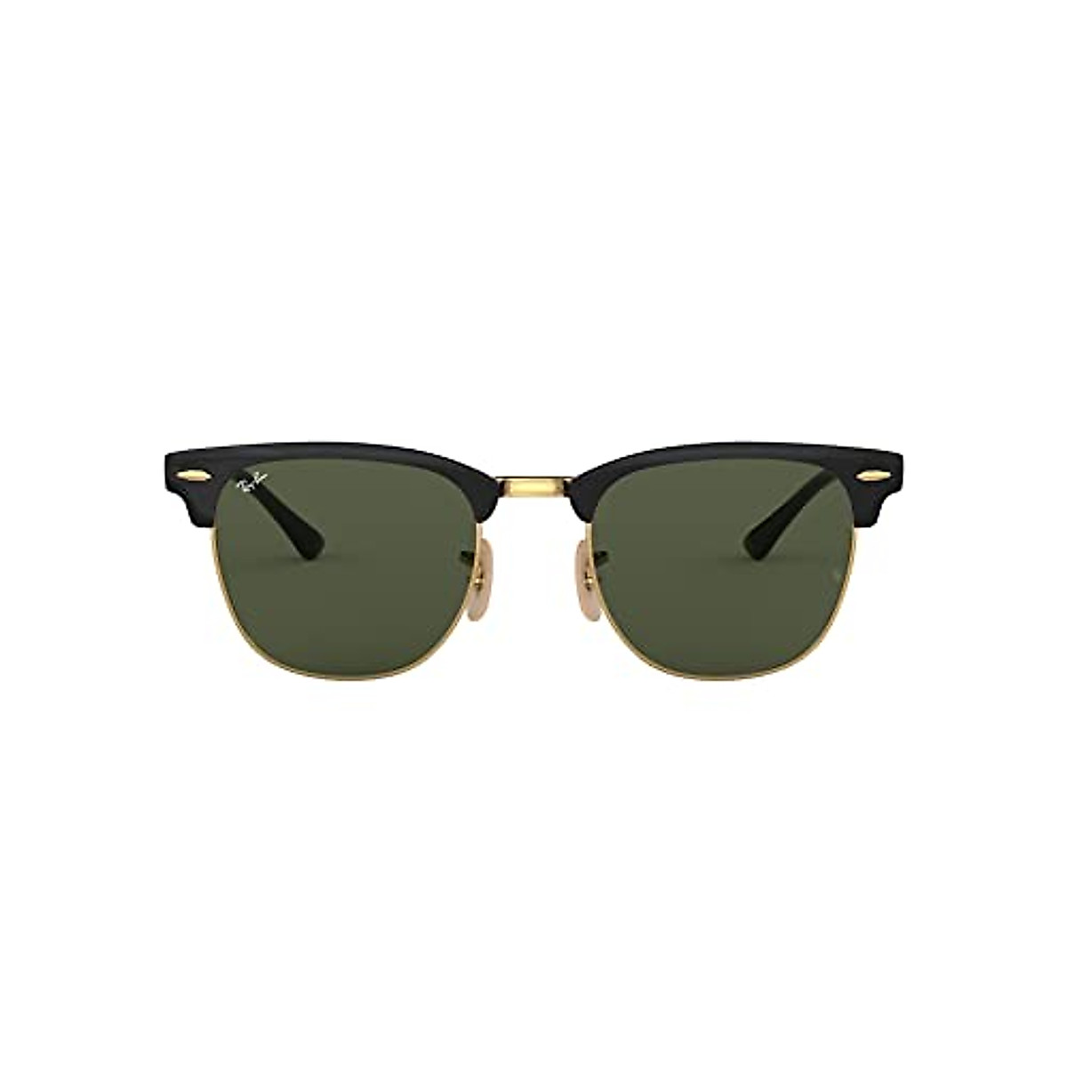 Ray-Ban RB3716 Clubmaster Metal Square Sunglasses, Black On Gold/G-15 Green, 51 mm