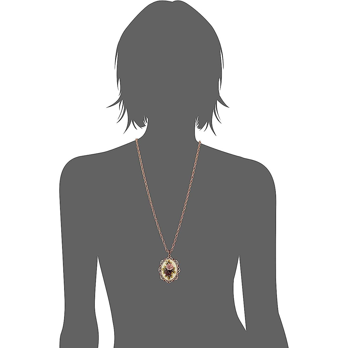 1928 Jewelry Women's Rose Gold Tone Manor House Victorian Pendant Necklace, 28"