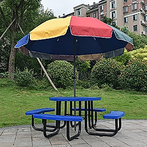 HONOOR Expanded Metal Picnic Table for Outdoors Lifetime Picnic Table with Umbrella Hole,Heavy Duty Sturdy Commercial Picnic Tables for Garden Courtyard BBQ, Round 46 inch Blue (ASW333)