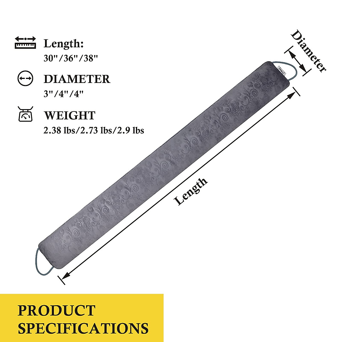 fowong 36 Inch Door Draft Stopper,Under Door Weather Insulator Seal Heavy Duty Energy Saver (Grey)