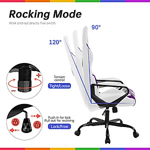 Gaming Chair High Back Office Chair Racing Computer Chair Task PU Desk Chair Ergonomic Swivel Rolling Chair with Lumbar Support for Adults (D11, Purple)